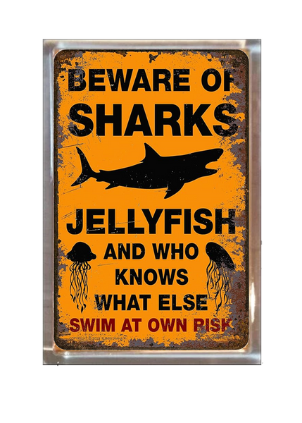Jaws Playfield Plaque Beware of Sharks – Modfather Pinball Mods